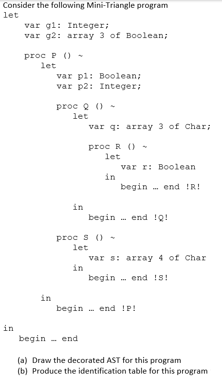 Solved onsider the following Mini-Triangle program var g1: | Chegg.com