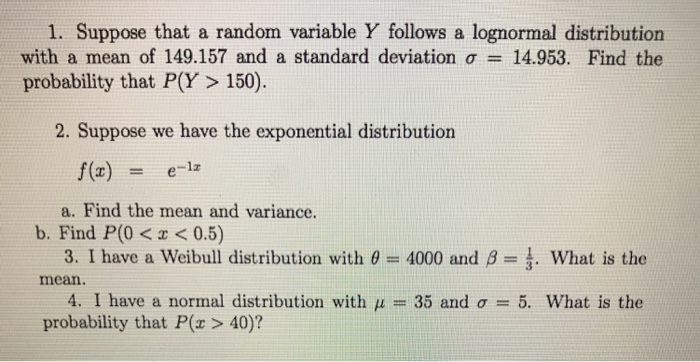 Solved Suppose that a random variable Y follows a lognormal | Chegg.com