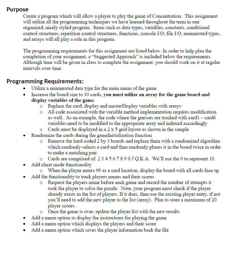Solved How do I create a Concentration Game Using Functions, | Chegg.com