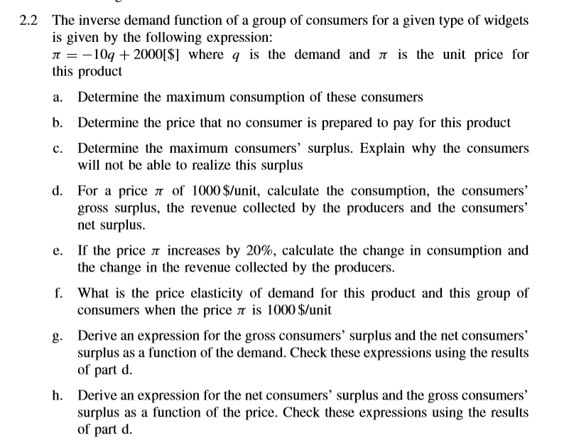 Solved The inverse demand function of a group of consumers | Chegg.com
