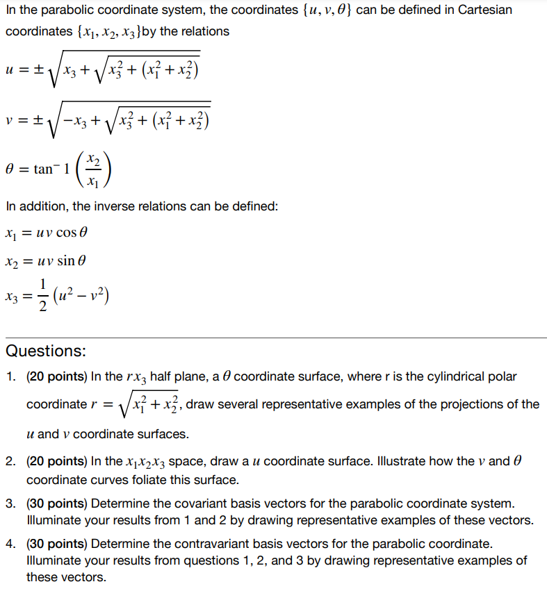 Solved In the parabolic coordinate system, the coordinates | Chegg.com