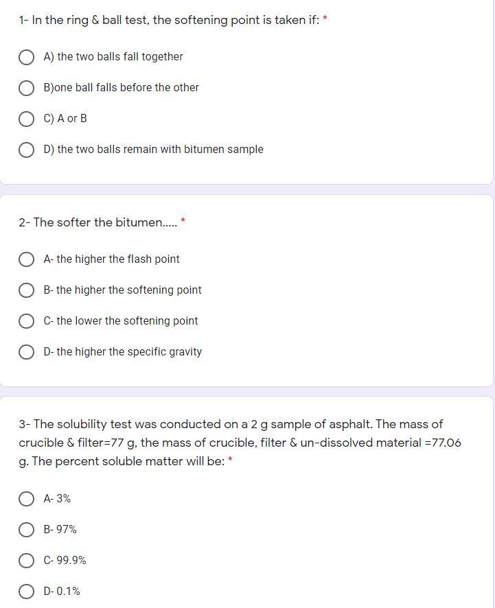 Solved 1- In the ring & ball test, the softening point is | Chegg.com