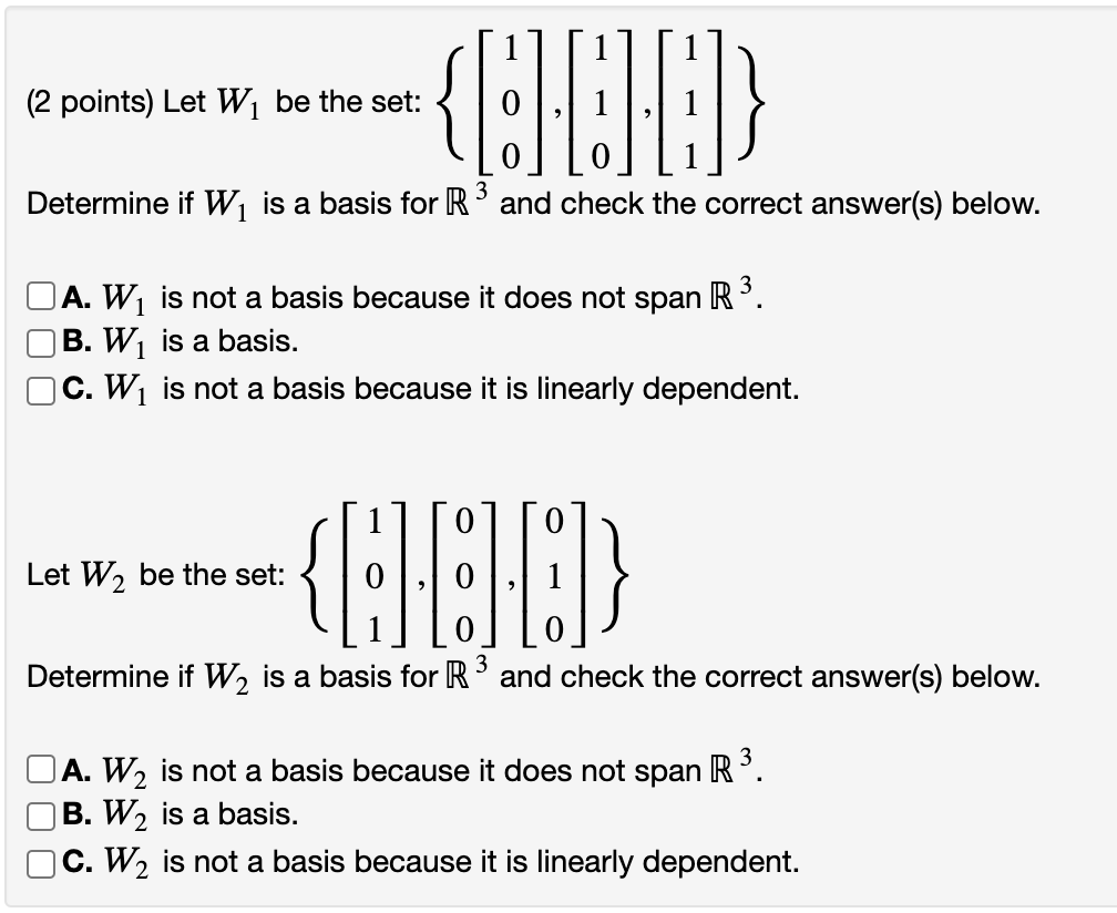 Solved (2 points) Let W1 be the set: | Chegg.com