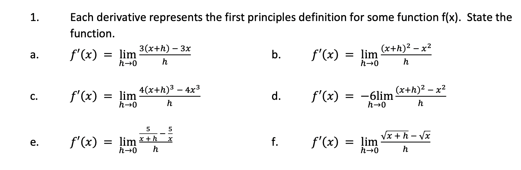 Solved 1. Each derivative represents the first principles | Chegg.com
