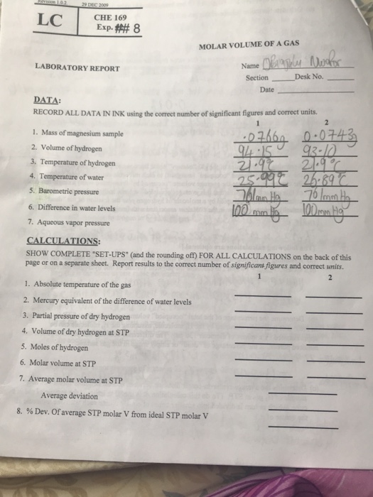 Solved This is a molar volume of gas lab for chemistry, i | Chegg.com