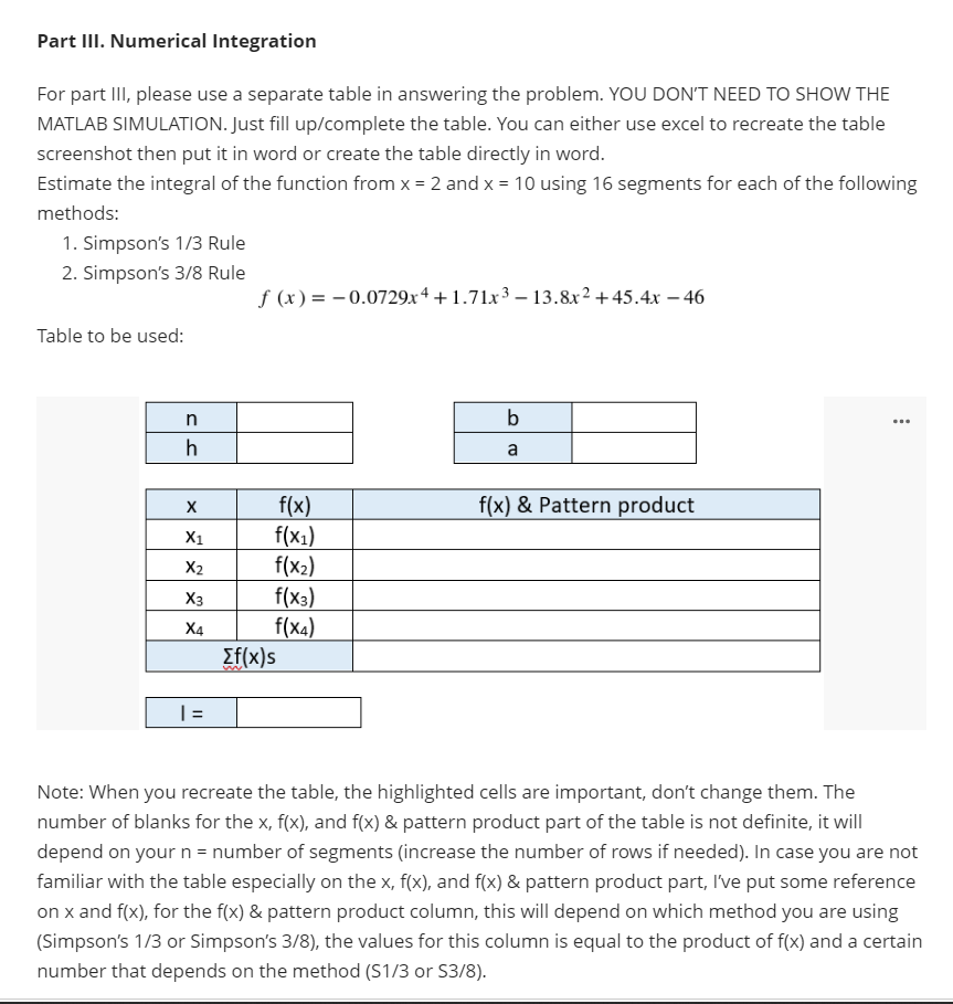 Solved For part III, please use a separate table in | Chegg.com