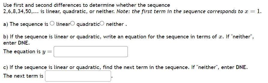 Solved Use first and second differences to determine whether | Chegg.com