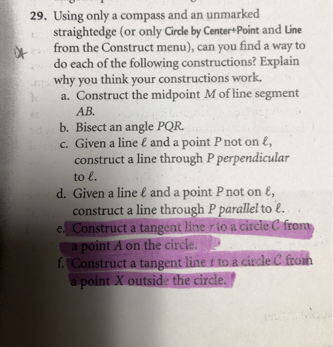 Solved 29. Using only a compass and an unmarked straightedge | Chegg.com
