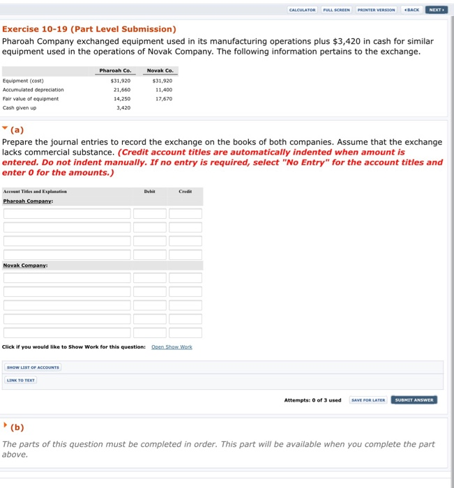 Solved BACK Exercise 10-19 (Part Level Submission) Pharoah | Chegg.com