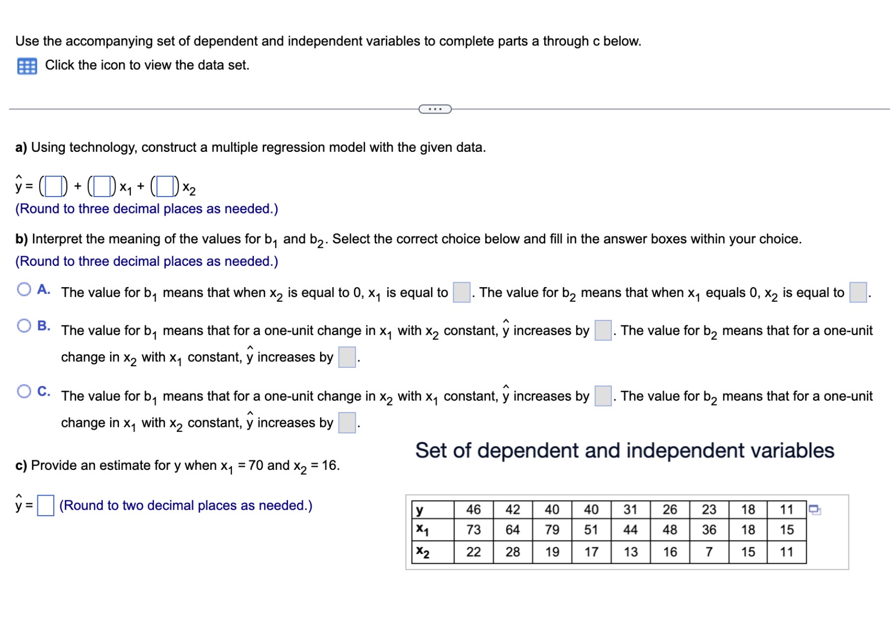 Solved Use the accompanying set of dependent and independent | Chegg.com