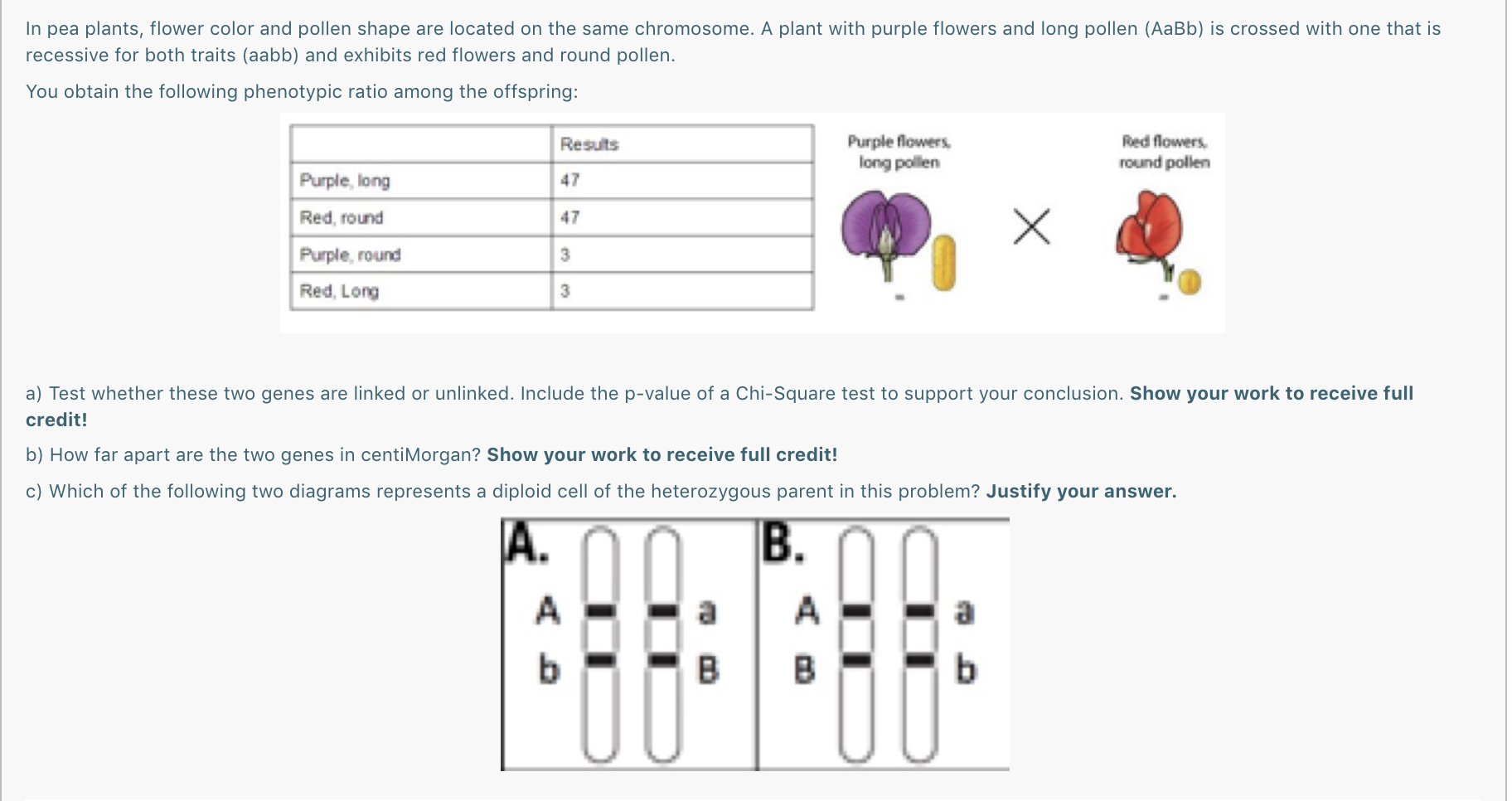 Solved In pea plants, flower color and pollen shape are | Chegg.com