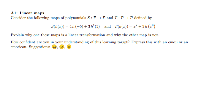 Solved A1: Linear maps Consider the following maps of | Chegg.com