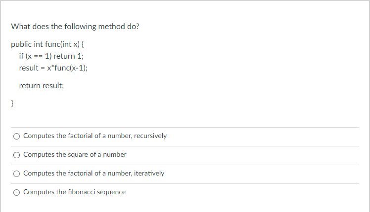 Solved What does the following method do? public int | Chegg.com