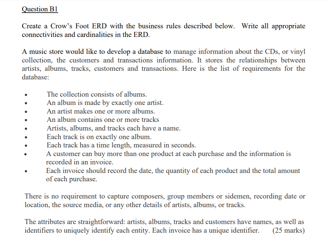 Solved Database Systems about Create a Crow’s Foot ERD with | Chegg.com