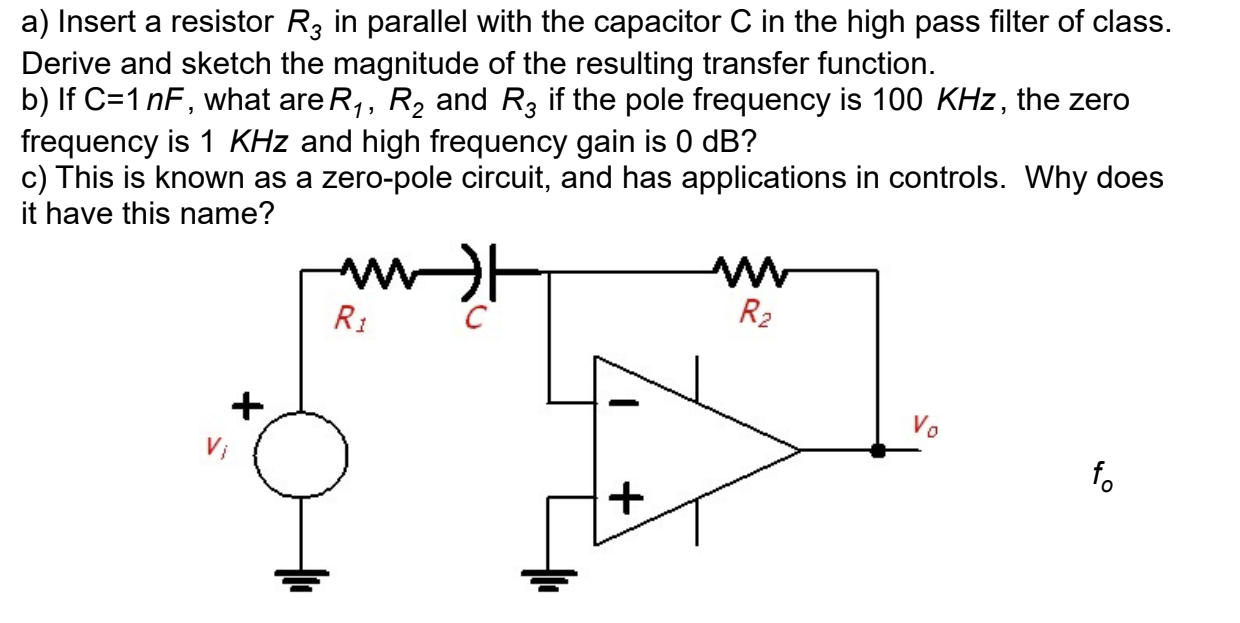 Solved a) Insert a resistor R3 in parallel with the | Chegg.com
