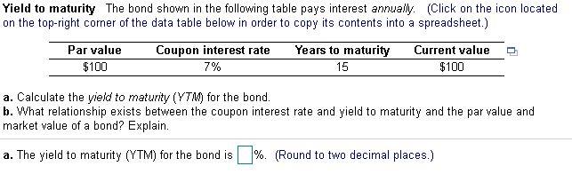 Solved Yield to maturity The bond shown in the following | Chegg.com