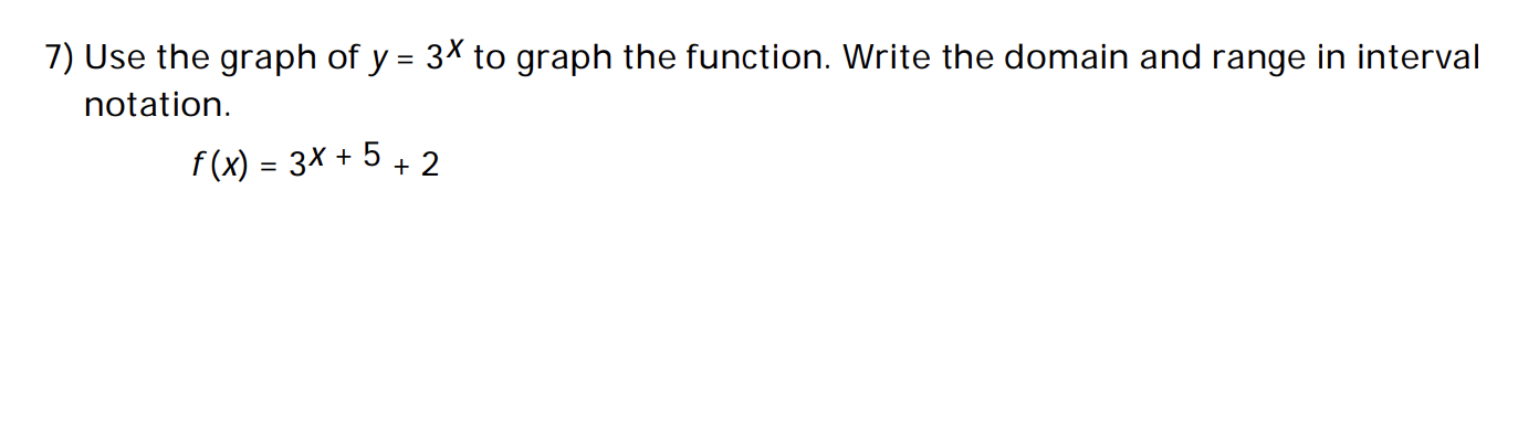 Solved = 7) Use the graph of y = 3X to graph the function. | Chegg.com