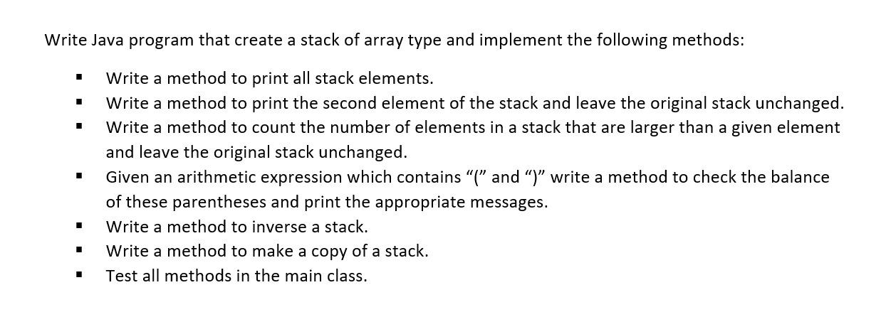 Solved Write Java program that create a stack of array type | Chegg.com