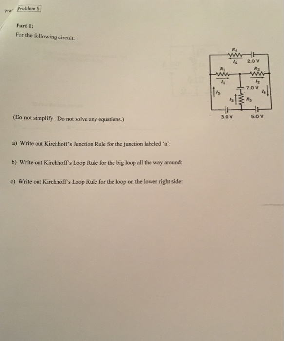 Solved Prar Problem 5 Part 1: For the following circuit: Ra | Chegg.com