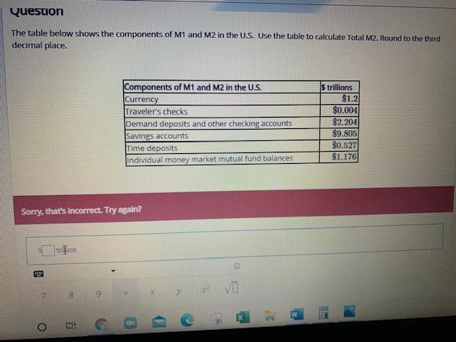 Solved Question The table below shows the components of M1 | Chegg.com