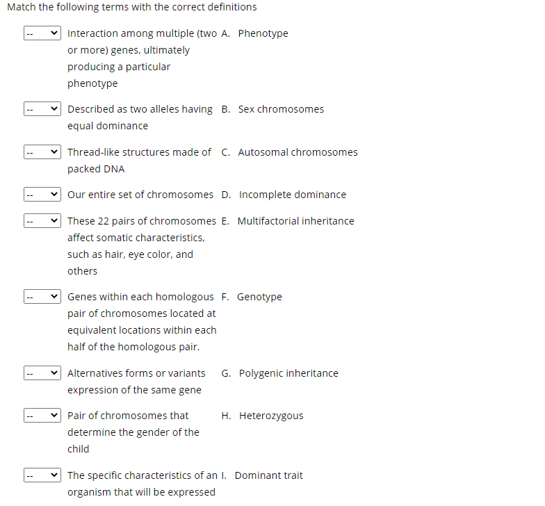 Solved Match the following terms with the correct | Chegg.com