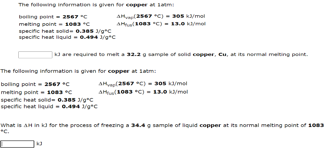 Solved The following information is given for copper at 1 | Chegg.com
