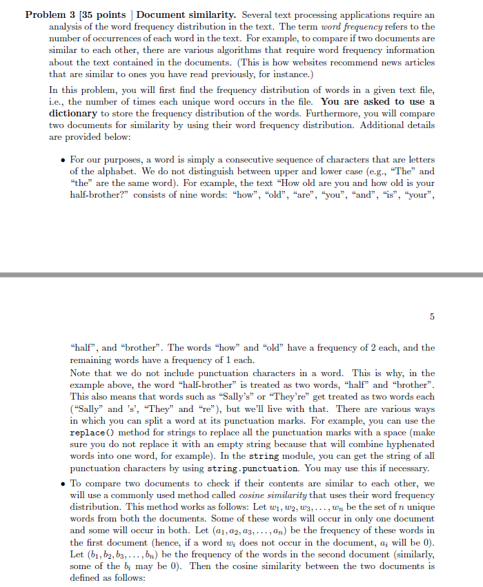 Solved Problem 3 [35 points ] Document similarity. Several | Chegg.com