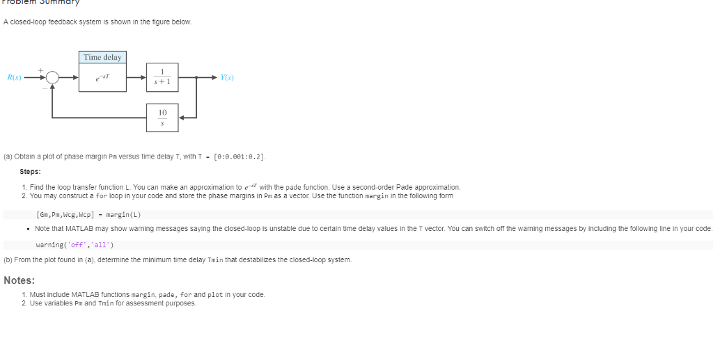 Solved robleSmmary A closed-loop feedback system is shown in | Chegg.com