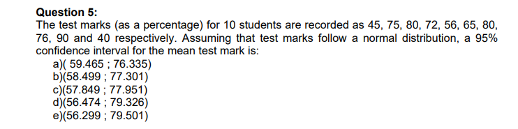 Solved Question 5: The test marks (as a percentage) for 10 | Chegg.com
