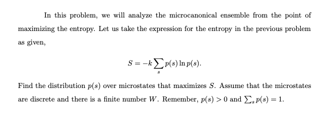 Solved In this problem, we will analyze the microcanonical | Chegg.com