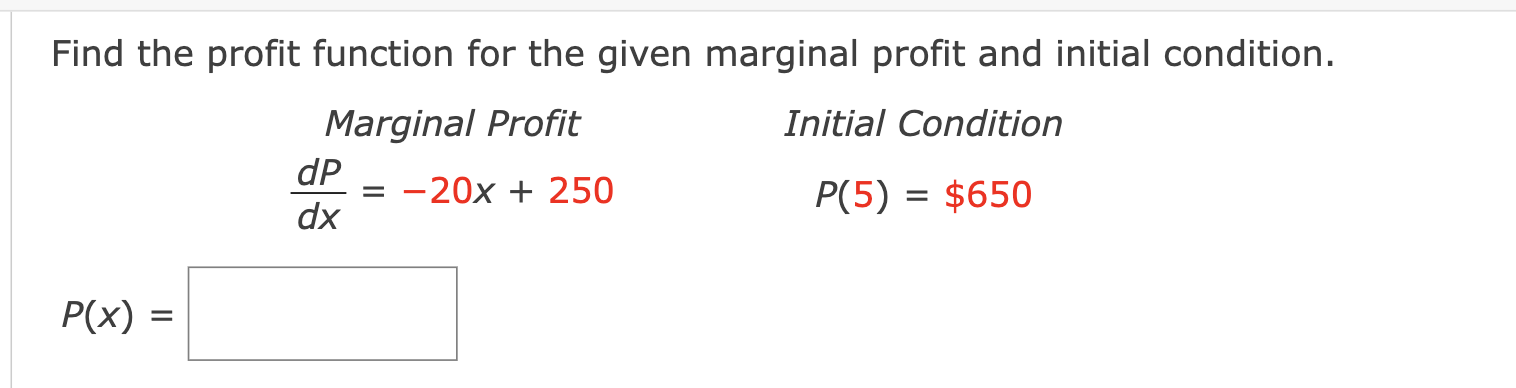 Solved Find the profit function for the given marginal | Chegg.com