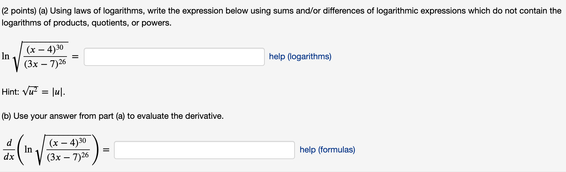 Solved (2 points) (a) Using laws of logarithms, write the | Chegg.com