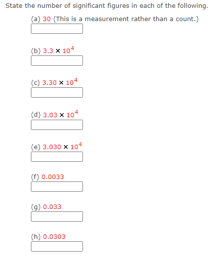 Solved State the number of significant figures in each of | Chegg.com