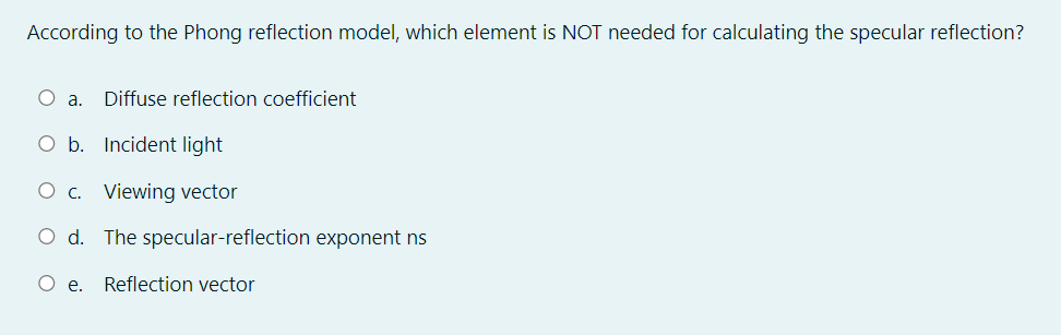 Solved According to the Phong reflection model, which | Chegg.com