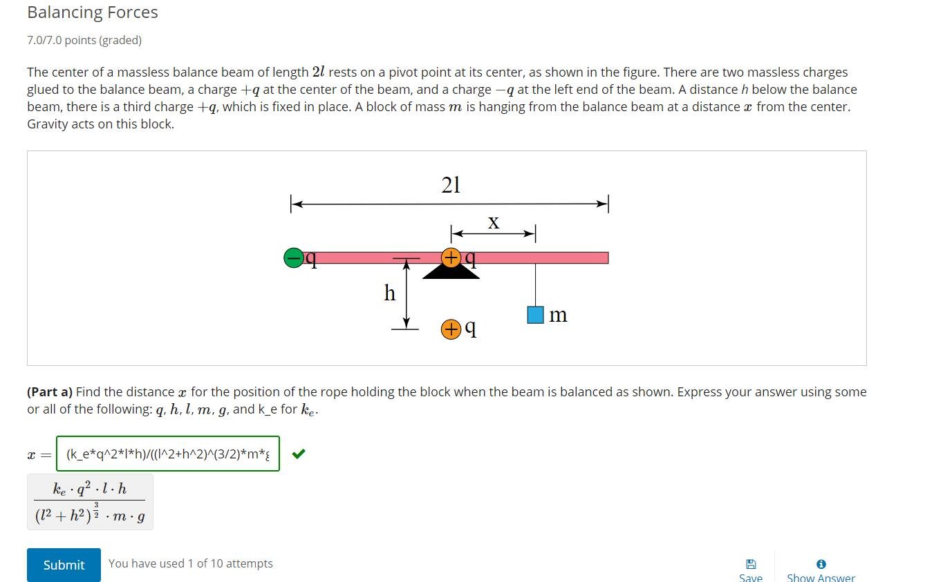 Solved Balancing Forces 7.0/7.0 points (graded) The center | Chegg.com