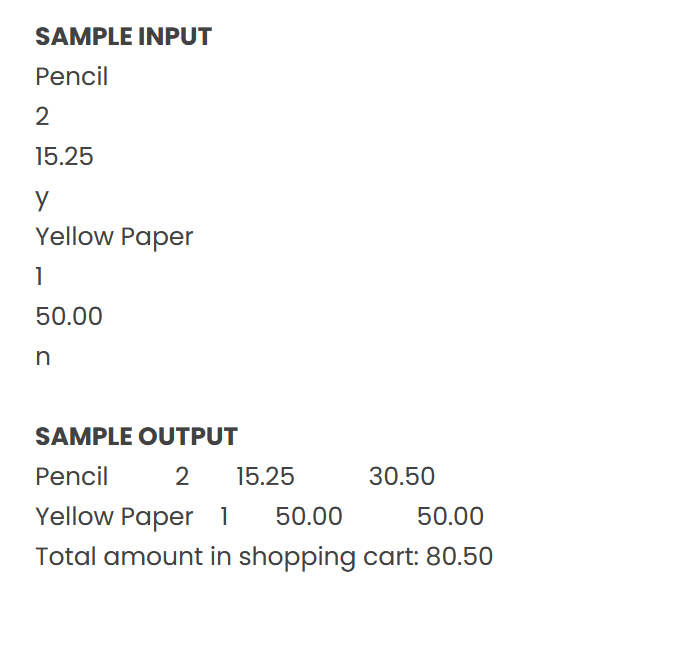 Solved PROGRAM DESIGN Create a shopping cart program that | Chegg.com