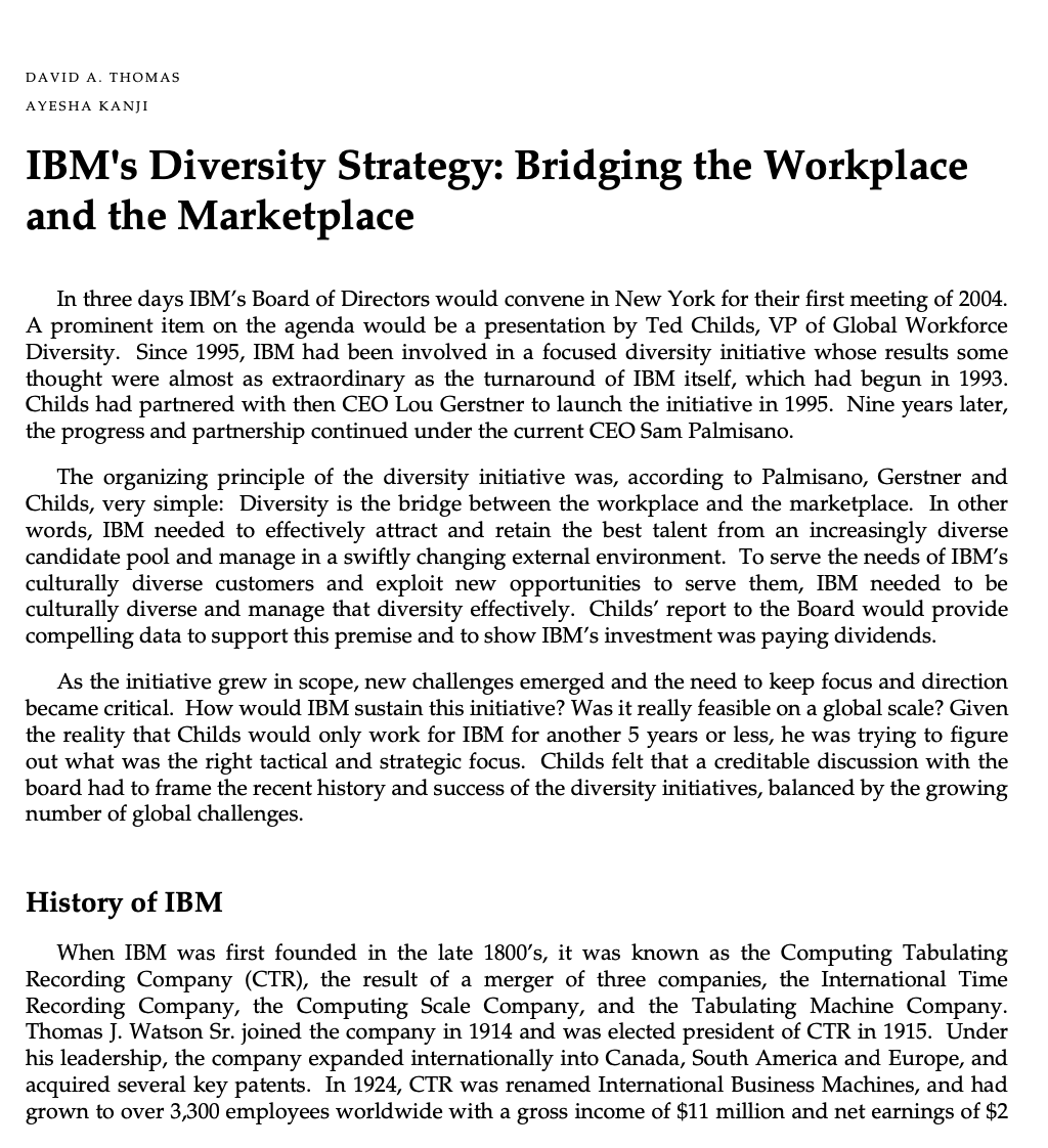 Solved DAVID A. THOMAS AYESHA KANJI IBM's Diversity | Chegg.com