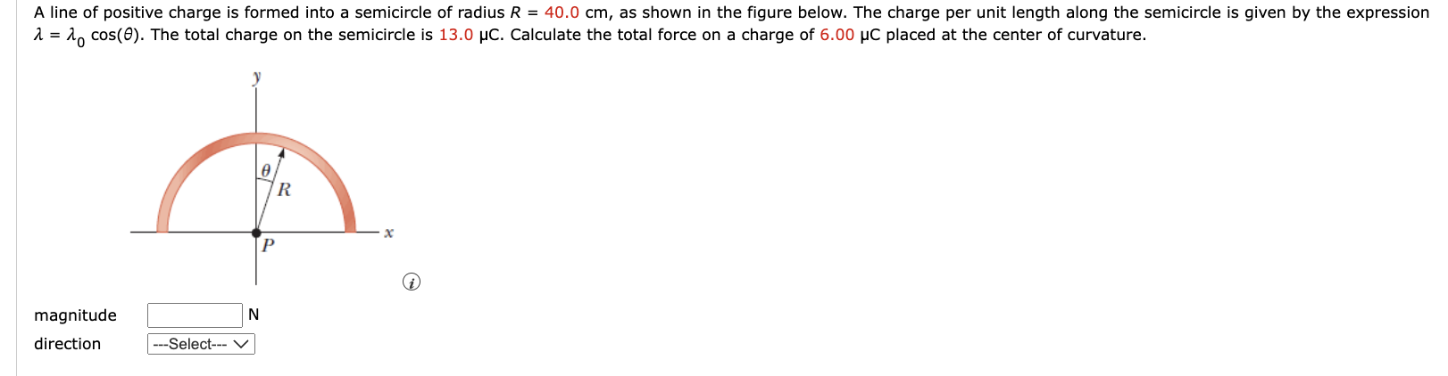 Solved A line of positive charge is formed into a semicircle | Chegg.com