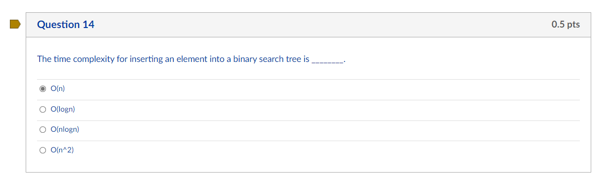 Solved Question 14 0.5 pts The time complexity for inserting | Chegg.com