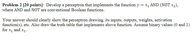 Solved Problem 2 [20 ﻿points]: Develop a perceptron that | Chegg.com