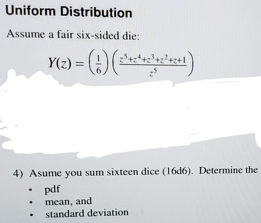 Solved Uniform Distribution Assume a fair six-sided die: | Chegg.com