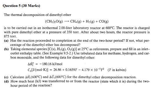 Solved The thermal decomposition of dimethyl ether | Chegg.com