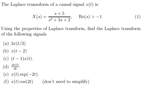 Solved The Laplace transoform of a causal signal r(t) is S + | Chegg.com