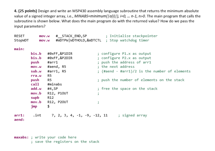 Solved 4 25 Points Design Write Msp430 Assembly Language Subroutine