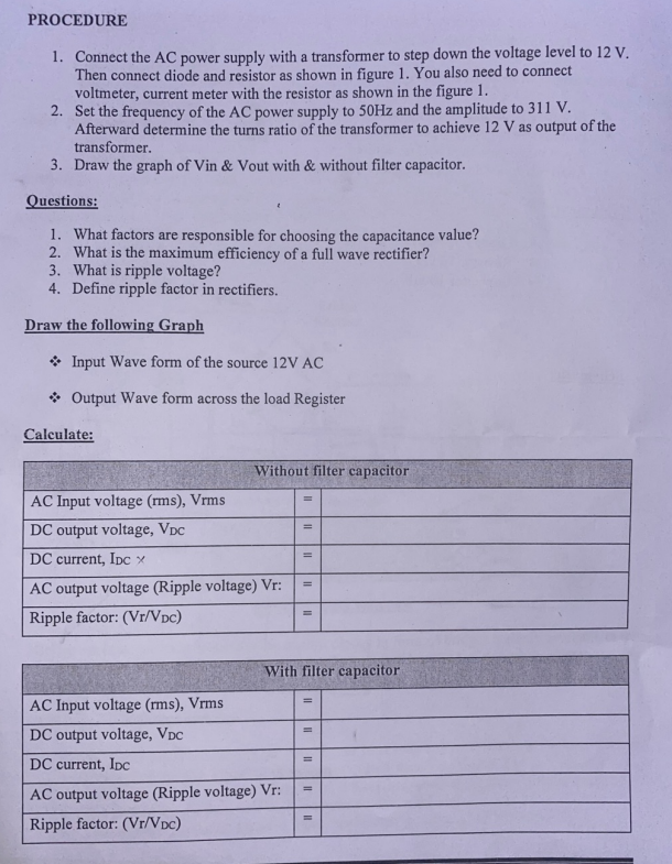 Solved Experiment No: 06 Experiment Name: Study of full wave | Chegg.com
