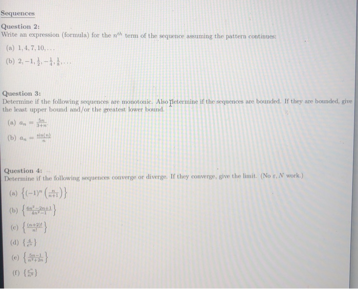 Solved Sequences Question 2: Write an expression (formula) | Chegg.com