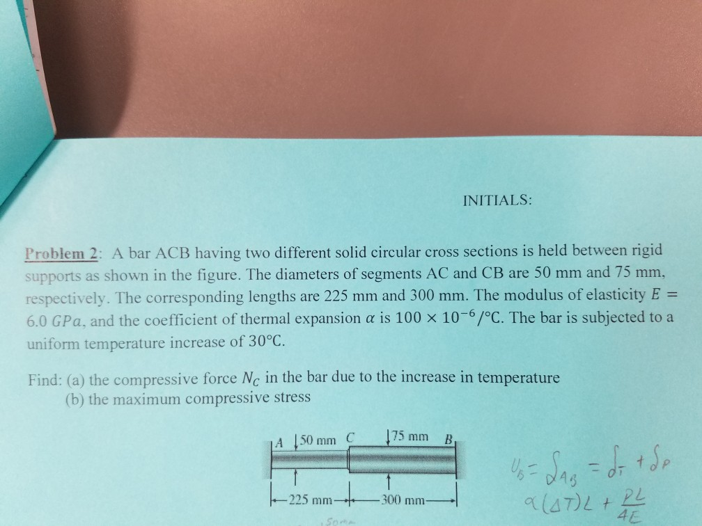 Solved INITIALS: Problem 2: A bar ACB having two different | Chegg.com