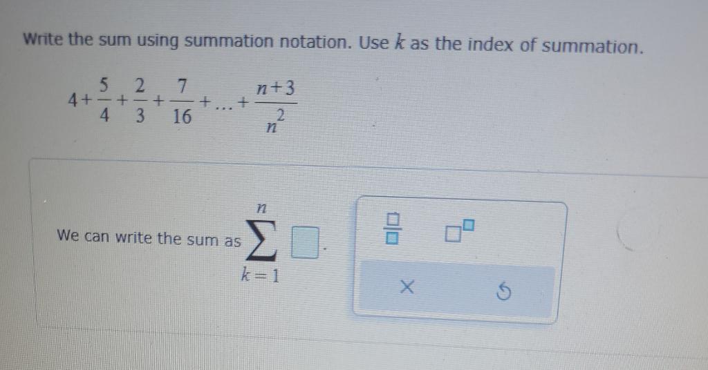 Solved Write the sum using summation notation. Use k as the | Chegg.com