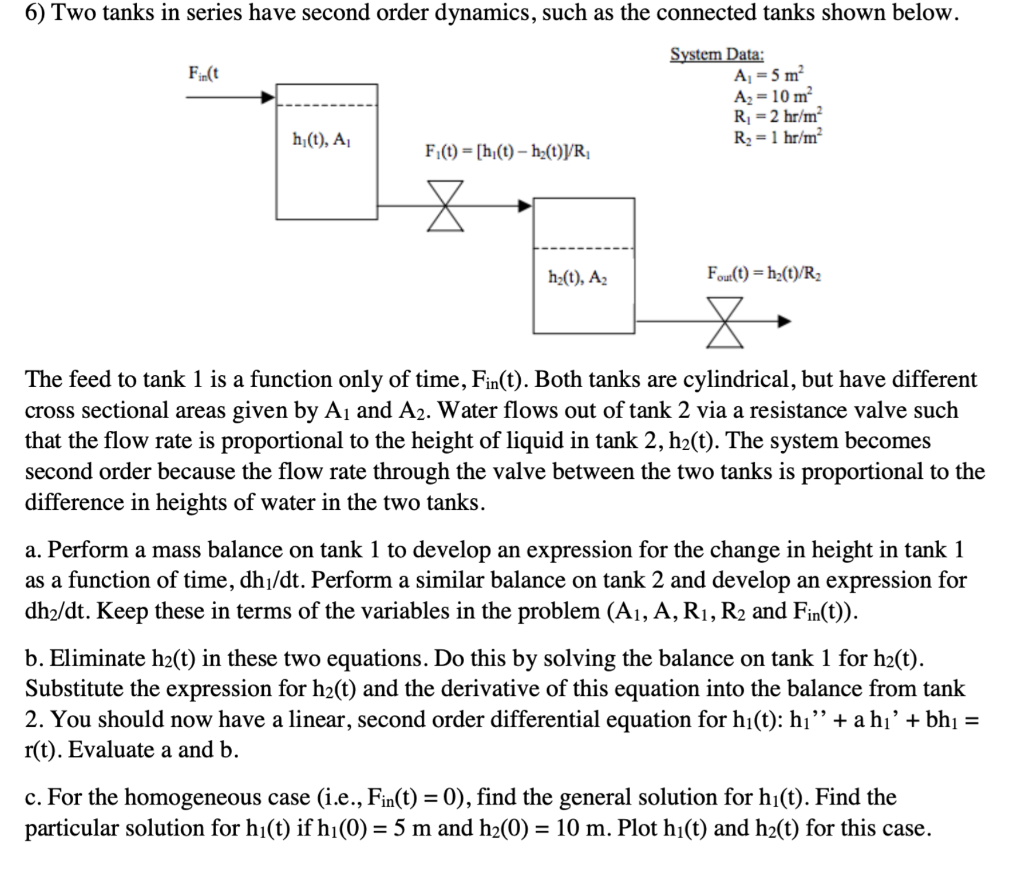 Solved 6) Two tanks in series have second order dynamics, | Chegg.com