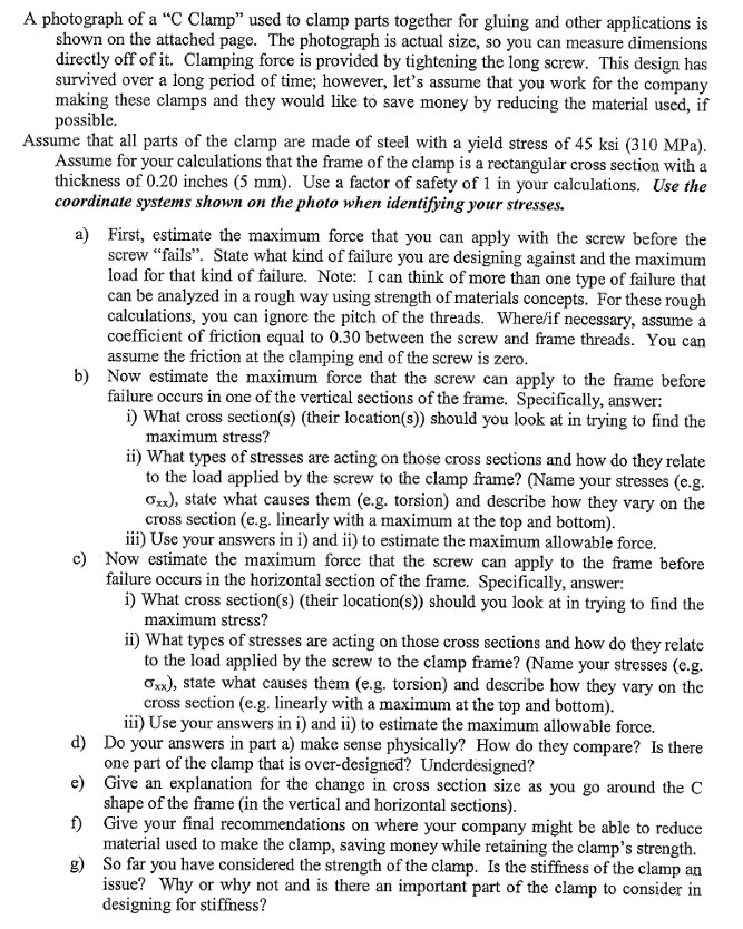 Solved A photograph of a "C Clamp" used to clamp parts | Chegg.com